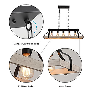 MEIXISUE Chandeliers for Dining Room Kitchen Island Lighting Fixtures Farmhouse Industrial 5-Lights Linear White Birch and Black Metal Finish Chandelier for Living Room UL Listed