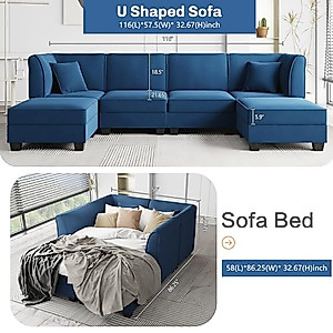 JAMFLY 116'' Modular Sectional Sofa with Reversible Chaise, U-Shape Convertible Sectional Sofa Couch with 6 Seats, Velvet Modern Sleeper Modular Couch with Ottomans for Living Room