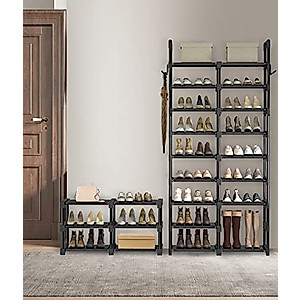 Kayfia 9 Tiers Shoe Rack Shoe Organizer Storage with Non-Woven Fabric Tall Shoe Shelf Shoe Stand Holds 50-55 Pairs Boots Sturdy Metal Shoe Rack Stackable Free Standing Shoe Racks for Entryway, Black
