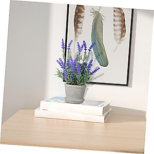 Artificial Flowers Plastic Lavender Arrangements in Pots for Decor 8.7 x 3.1Inch (Purple)