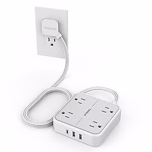 Flat Plug Surge Protector Power Strip, TESSAN 5 ft Ultra Thin Extension Cord with 3 USB Wall Charger(1 USB C Port), 4 Outlets Slim Desk Charging Station for Travel, Office, Dorm Room Essentials