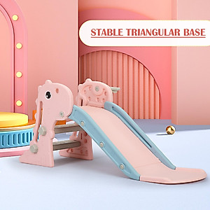 3 in 1 Freestanding Toddler Slide, Afaris Indoor Outdoor Playground with Basketball Hoop and Ball for Kids Boys Girls Under 3 Years, Pink