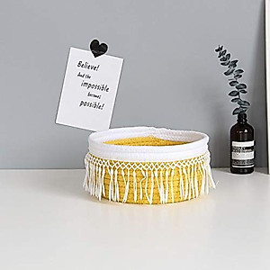 Cabilock Desk Topper Sundries Woven Storage Basket Decorative Tassel Storage Bins Basket Foldable Kid Organizer Makeup Books Storage Basket (Yellow) Macrame Decor