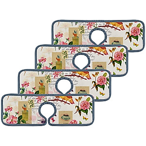 Absorbent Kitchen Faucet Mat 4 Pieces Watercolor Birds Faucet Sink Splash Guard Bathroom Counter and RV,Faucet Counter Sink Water Stains Preventer