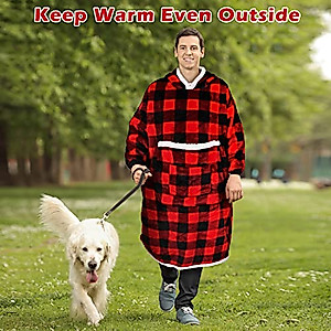 Warm Wearable Blanket Hoodie, Cozy and Soft Sherpa Pullover Sweatshirt w/ Giant Hood Pocket, Adults Comfortable Thick Fleece Throw Blanket for Spring, Autumn, and Winter