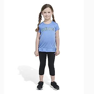 adidas Girls' 2-Piece Mélange Tee & Capri Tight Set, Blue Fusion Heather, 3T