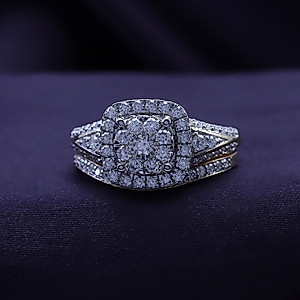 SAVEARTH DIAMONDS 1 1/4 CTTW Round Lab Created Moissanite Diamond Double Halo Bridal Set Wedding Ring In 14k Yellow Gold Over Sterling Silver (1.25 Cttw) Size-6.5