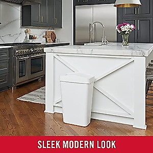 Rubbermaid Swing Top Waste Container for Home and Kitchen, Easy Access Disposal and Slim Modern Trash Can with Lid, 12.2 Gallon Capacity, White