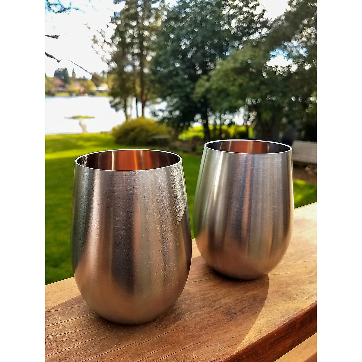 RSVP International Brushed Stainless Steel Barware Collection, Stemless Wine Glass, 18-Ounce