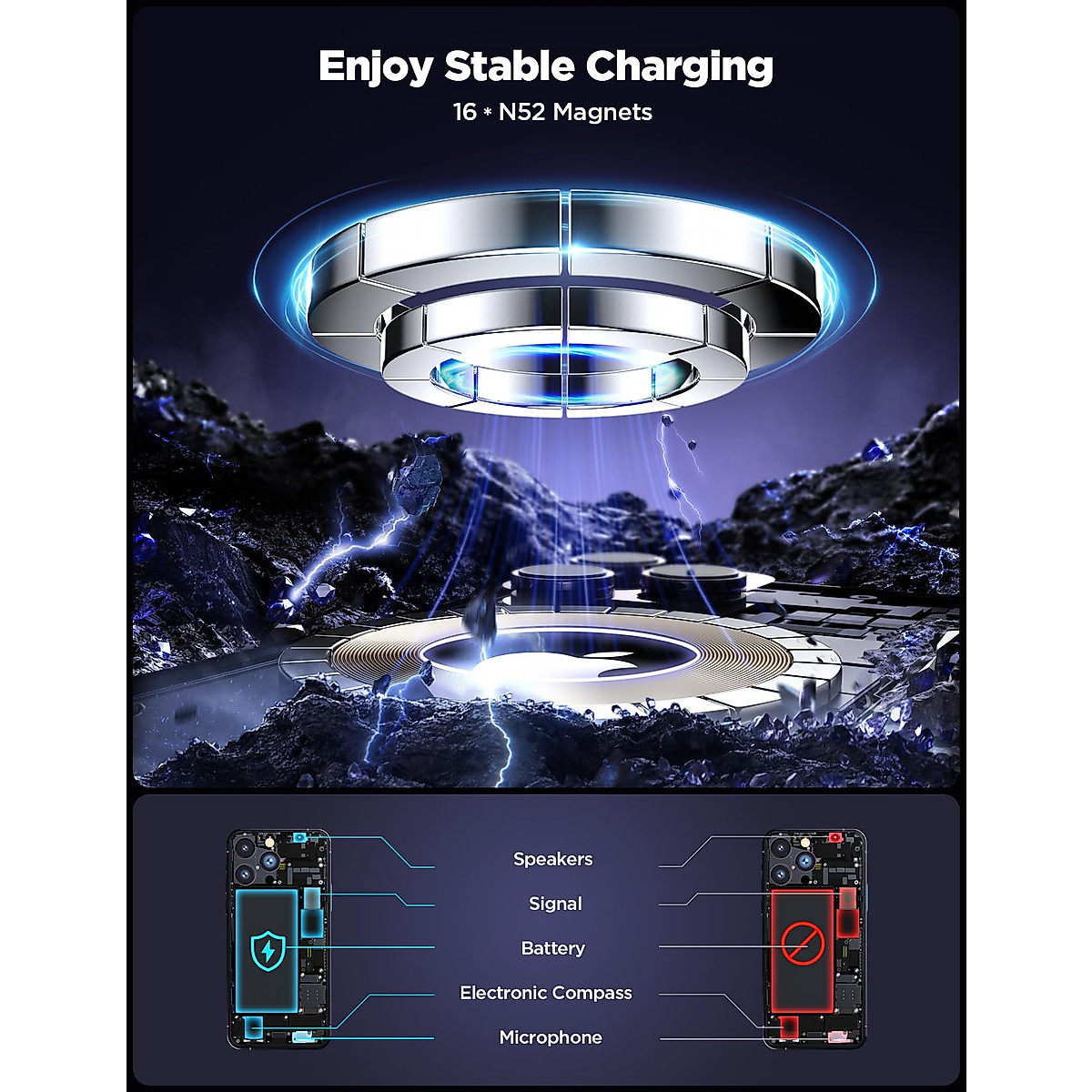 JOYROOM for Car Mount Charger, 15W Wireless Charger for Car Magnetic Phone Holder Mount,[Powerful Magnets] for Car Charger, Phone Mount Holder for Car Vent Charger Fits iPhone 14/13/12 (JR-ZS291CC)