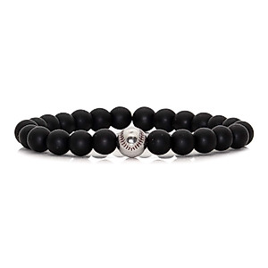 Nsitbbuery Fashion Baseball Bracelet 8MM Matte Agate Lava Rock Beads Bracelet(Onyx White)