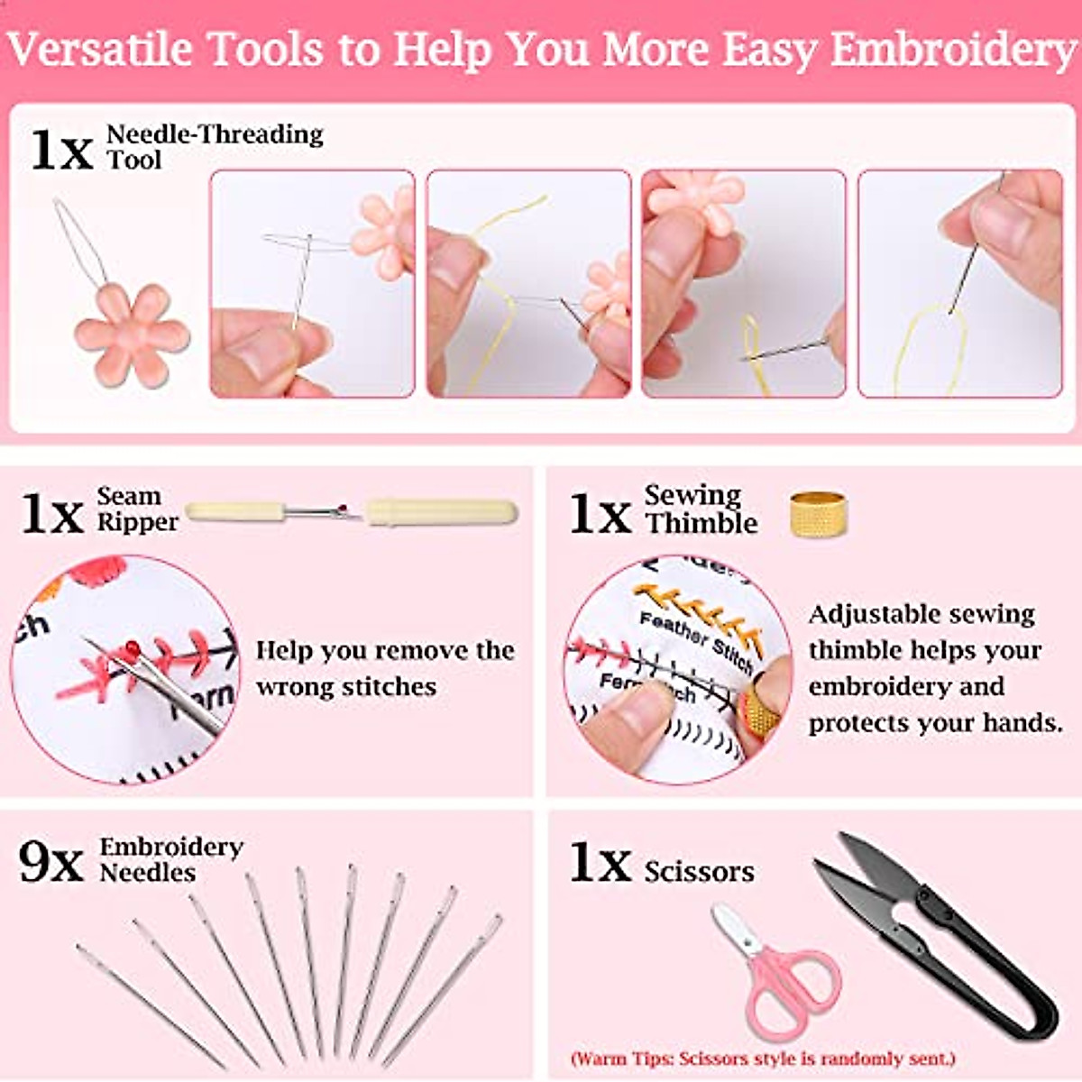 4 Sets Beginners Embroidery Stitch Practice kit, Embroidery Starter kit for Craft Lover with 30 Different Stitches,Embroidery Skill Practice Kit Include 4 Embroidery Cloth with Pattern Embroidery Hoop