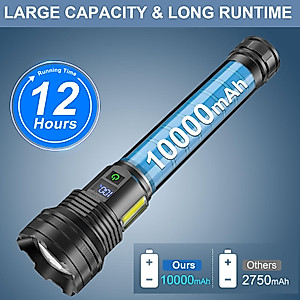 Rechargeable LED Flashlights High Lumens, 250,000 Lumen Brightest Flash Light, High Power Flashlight USB with 5000 mAh Capacity, IPX7 Waterproof Handheld LED Torch for Home, Camping, Hiking