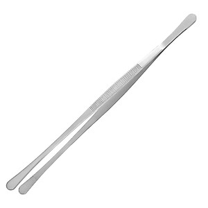 HALO FORGE 2 Pcs Kitchen Fine Tweezers Tongs - 12 Inch Stainless Steel Food Tweezers Set, Professional Extra-Long Chef Cooking Tweezers for BBQ Bar Meat (Silver)