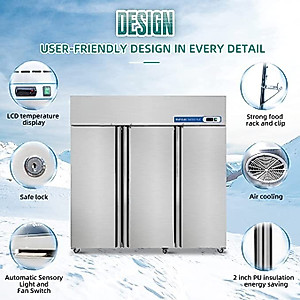 Aceland Commercial Refrigerator NON-ETL 72" Three Door Stainless Steel Upright Fan Cooling Refrigerator for Restaurant, Bar, Shop, Residential 54 Cu.ft (Commercial Kitchen Equipment)