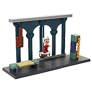 Nintendo Super Mario Lava Castle Deluxe Play Set, Includes: 2.5” Fire Mario Figure & Mechanical Features, Spinning Fireballs Tower, Swinging Pendulum, Bone Lift & Bridge