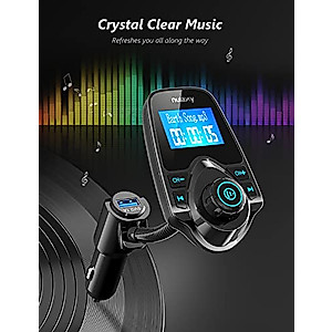 Nulaxy Wireless in-Car Bluetooth FM Transmitter Radio Adapter Car Kit W 1.44 Inch Display Supports TF/SD Card and USB Car Charger for All Smartphones Audio Players-KM18