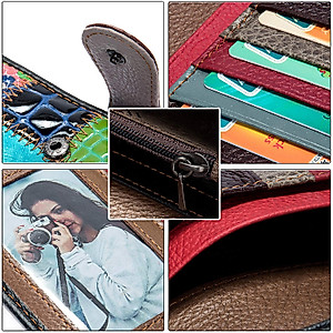 Segater® Women Multicolor Wallets Genuine Leather Card Holder Organizer Purses Model Stitching Bag Wallet with Flap Phone Clutch Large Long Purse