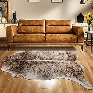 LYENDOS Faux Cowhide RugLarge Size 5.2 x 6.2 Feet, Cowhide Rug for Home Decor,Retro Modern Style, Thickened, Non-Slip