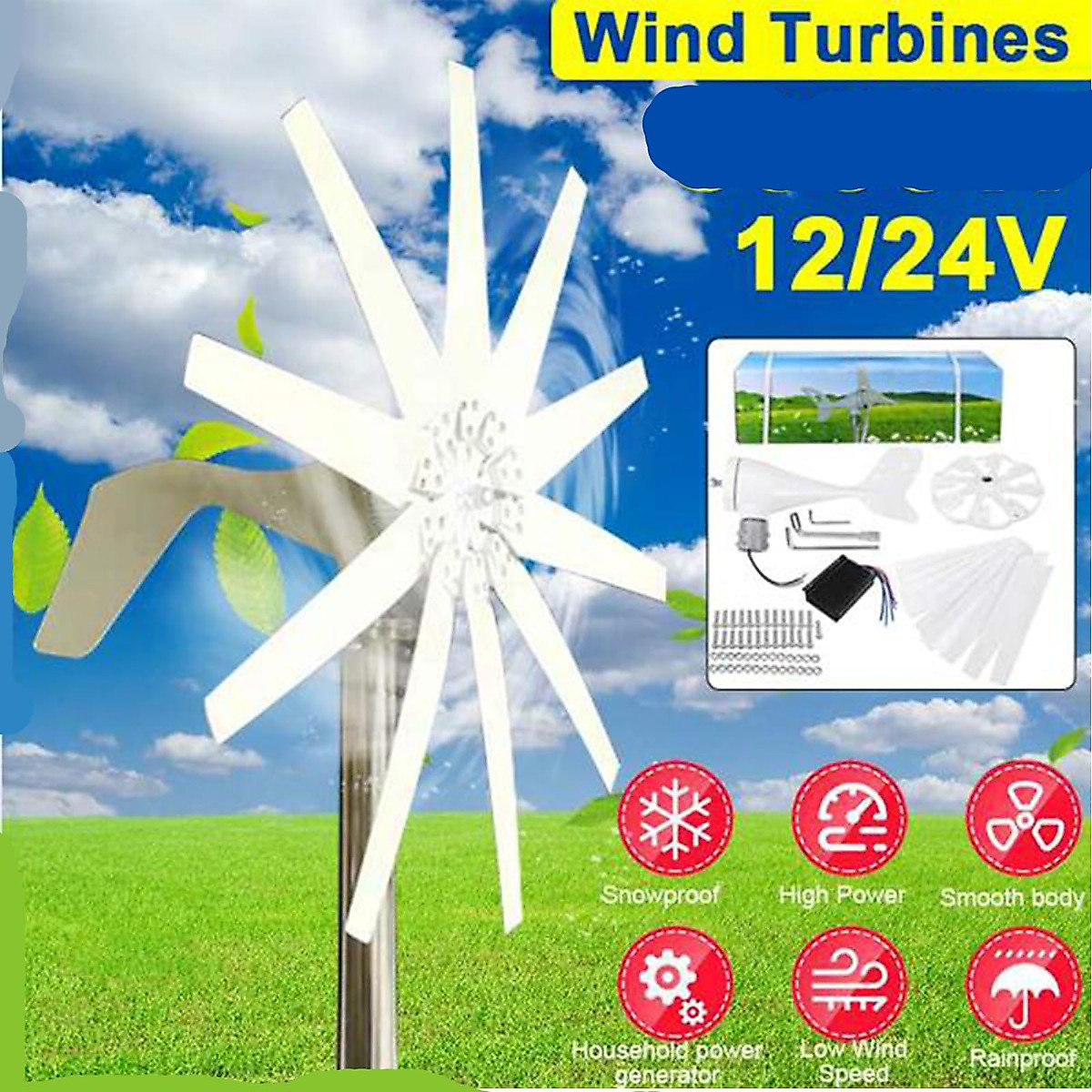 2000W -6000W Horizontal Wind Turbine Generator, 24V 48V 96V Free Energy Magnetic Dynamo Strong Power for Home(With Controller),220v