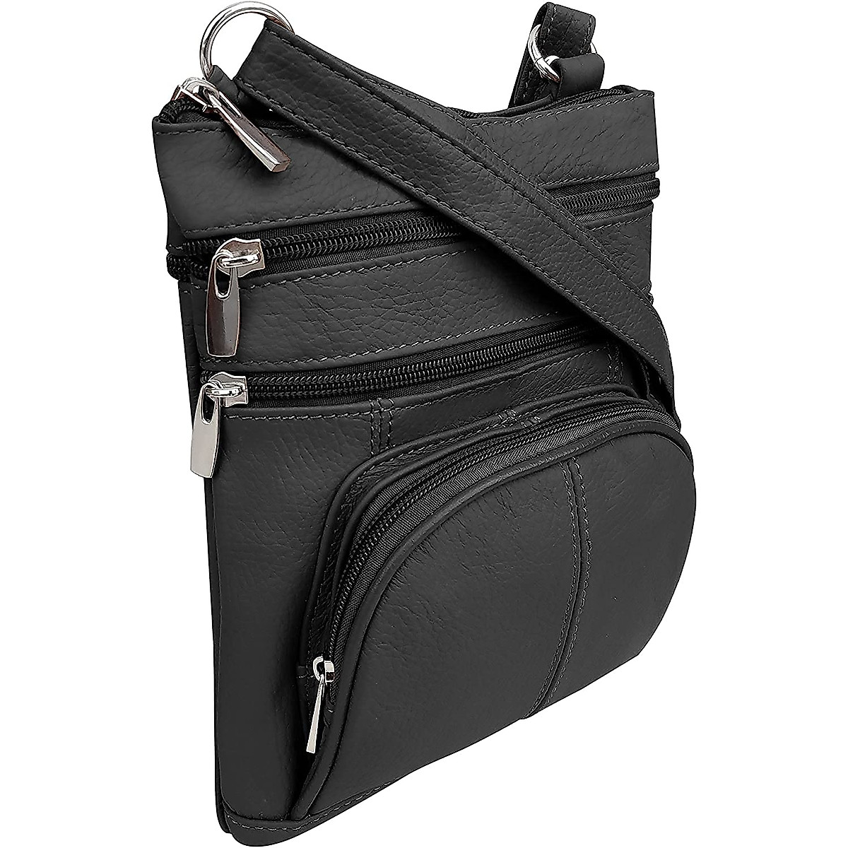 Roma Leathers Genuine X-Large Crossbody Purse, Multi-Pocket, Adjustable Strap, XL, Black