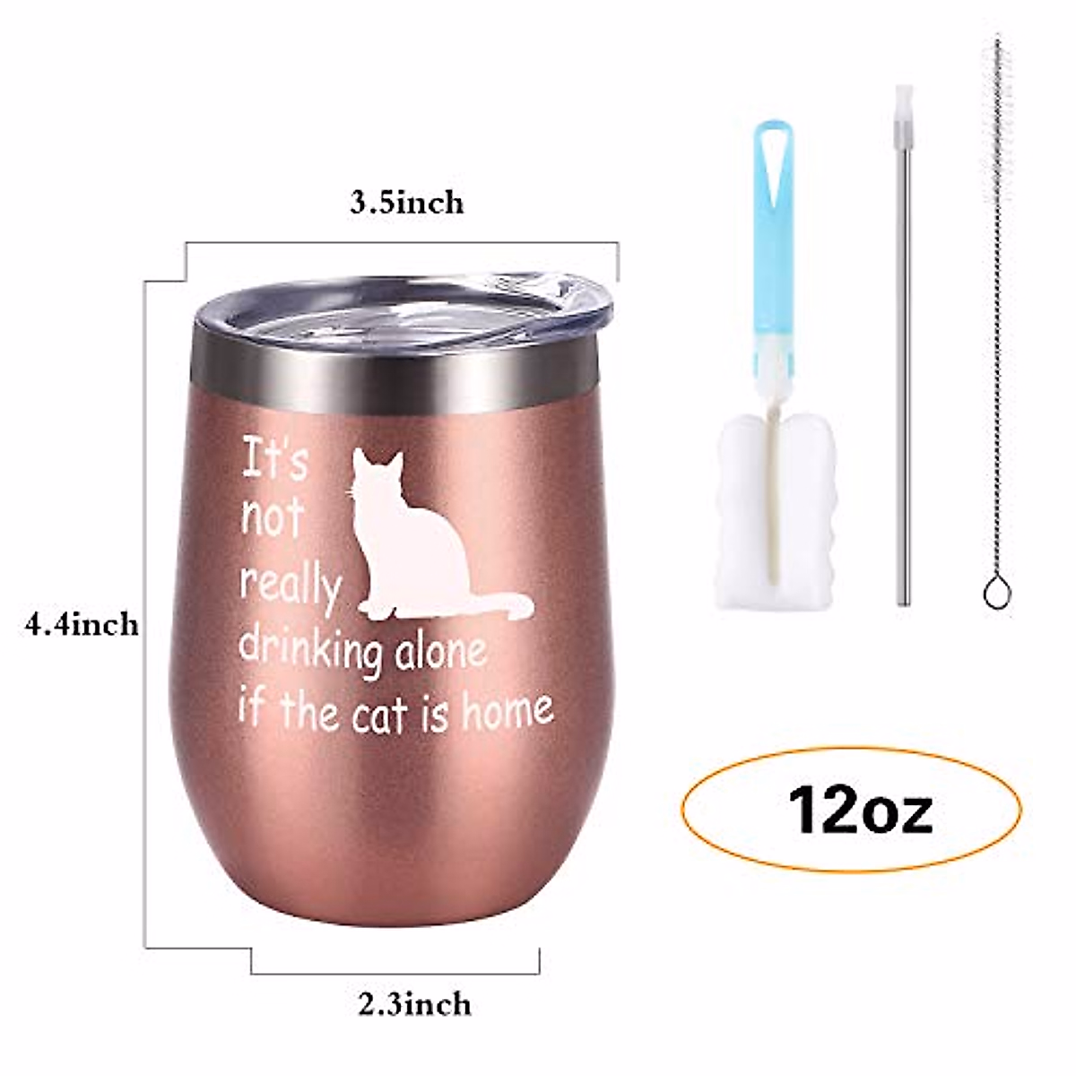 GINGPROUS Cat Lover Gifts for Women, It's not Really Drinking Alone if the Cat is Home Wine Tumbler, Funny Birthday Gifts for Women Cat Mom Cat Lover Cat Lady
