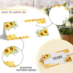 Whaline 100Pcs Summer Sunflower Place Cards Honeycomb Tented Cards Floral Seating Name Cards for Baby Shower Birthday Wedding Party Table Setting Supplies, 4 x 1.8 in