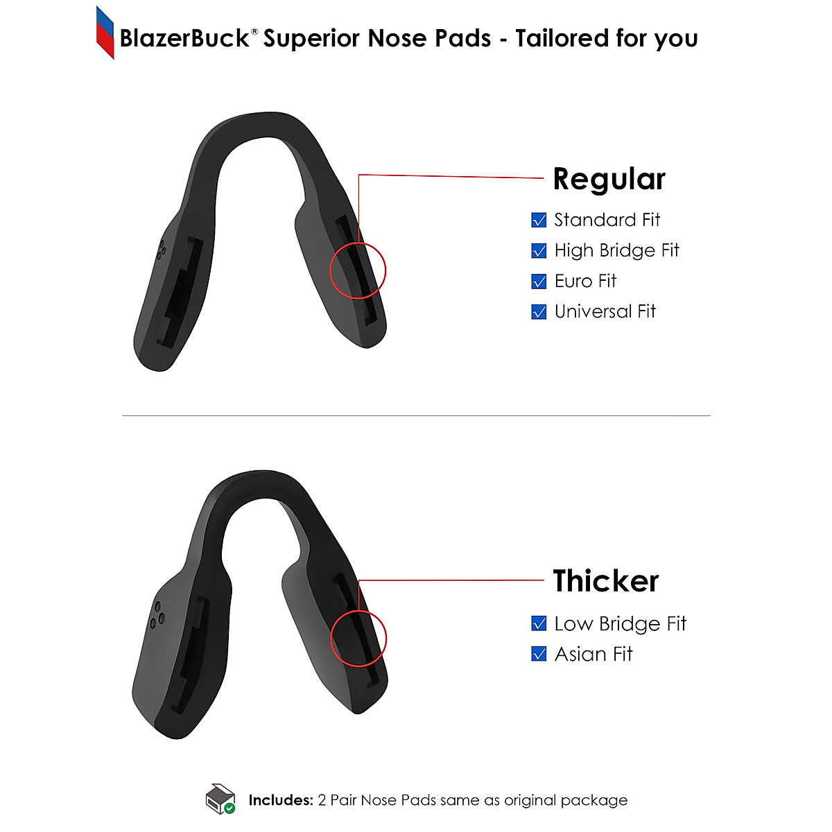BLAZERBUCK Replacement Nose Piece Nose Pads for Oakley Metalink OX8153 Eyeglasses - Black + Black