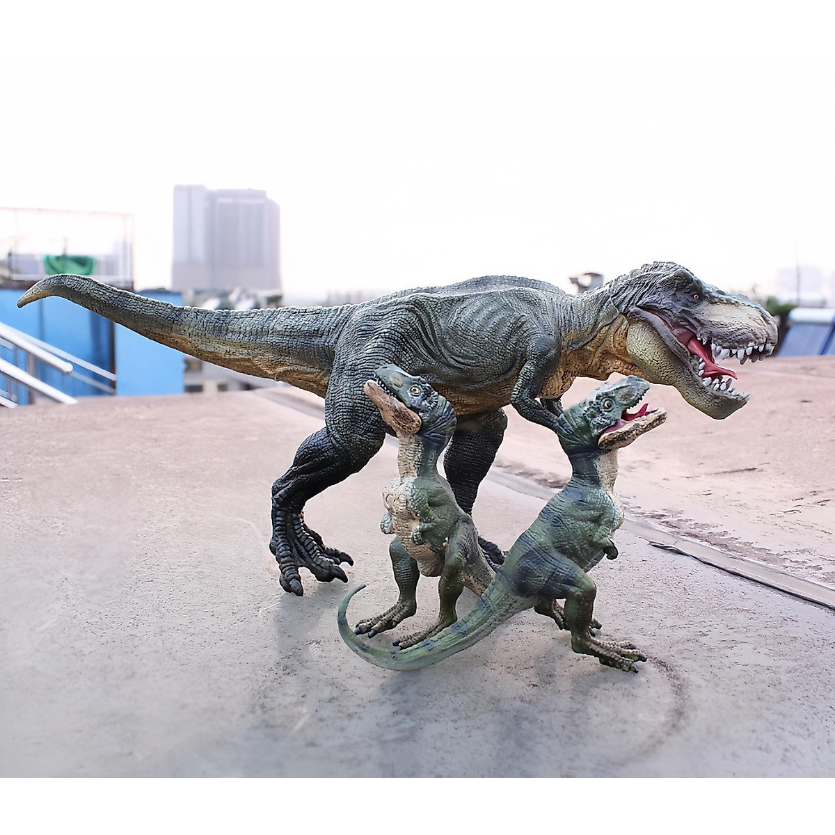 Gemini&Genius 3-Piece Dinosaur Set with T-Rex & Cubs, Action Figures, Moveable Jaw, Cake Topper, Party Gift for Kids 3-12 Years Old