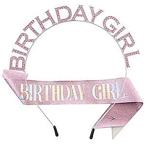 FLOWERBB Tiara and Sash Birthday Girl Princess Rhinestone Birthday Girl Headband Birthday Gifts for Women Birthday Girl Tiara Birthday Party Supplies Girls (Pink)