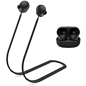 WOFRO Anti-Lost Strap for Sony WF-1000XM4 Earbuds, Sports Anti-Slip Soft Silicone Lanyard Accessories Compatible with Sony WF-1000XM4 True Wireless Headphones Neck Rope Cord (Black)