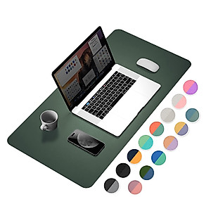 YSAGi Desk Pad, Desk Mat, Dual-Sided Desk Pad, 31.5" x 15.7" Laptop Leather Desk Pad Protector, Desk Blotter for Keyboard and Mouse, Waterproof Desk Writing Pad for Office(Dark Green+Dark Blue)