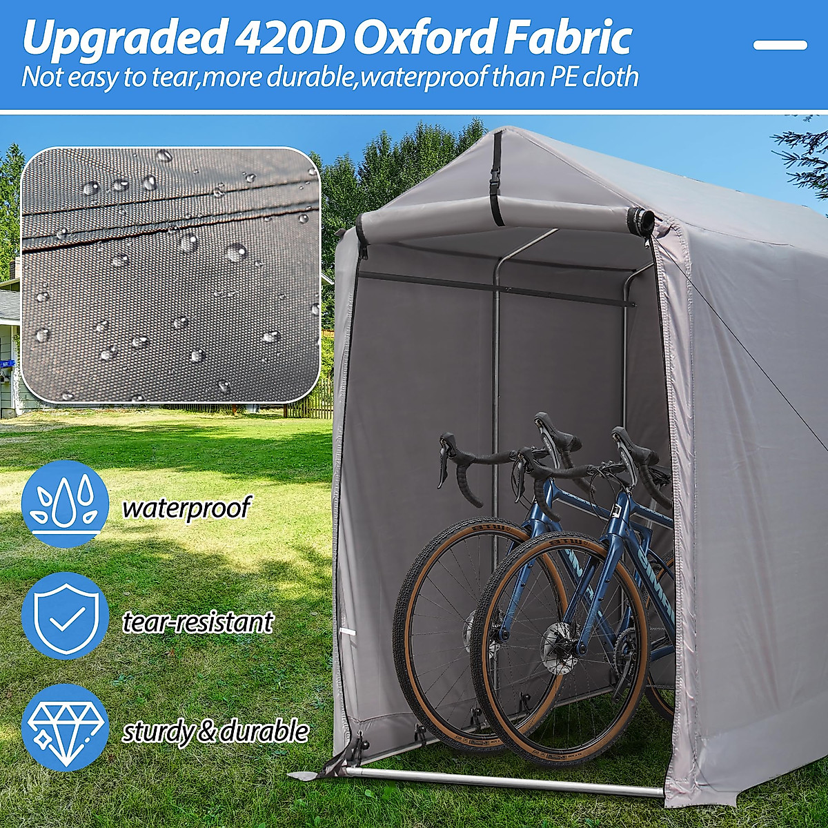 Raysfung 6 x 3Ft Outdoor Storage Shed Heavy Duty Portable Storage Shelter with Roll-up Zipper Door for Bike