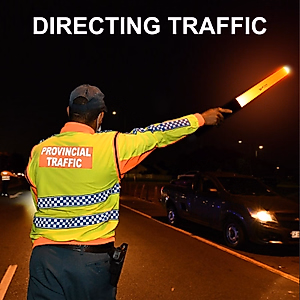 UltraFire 11-Inch Signal Traffic Wand LED Flashlight with Strobe Mode, Wrist Strap Lanyard, 250 Lumens, Orange Finish