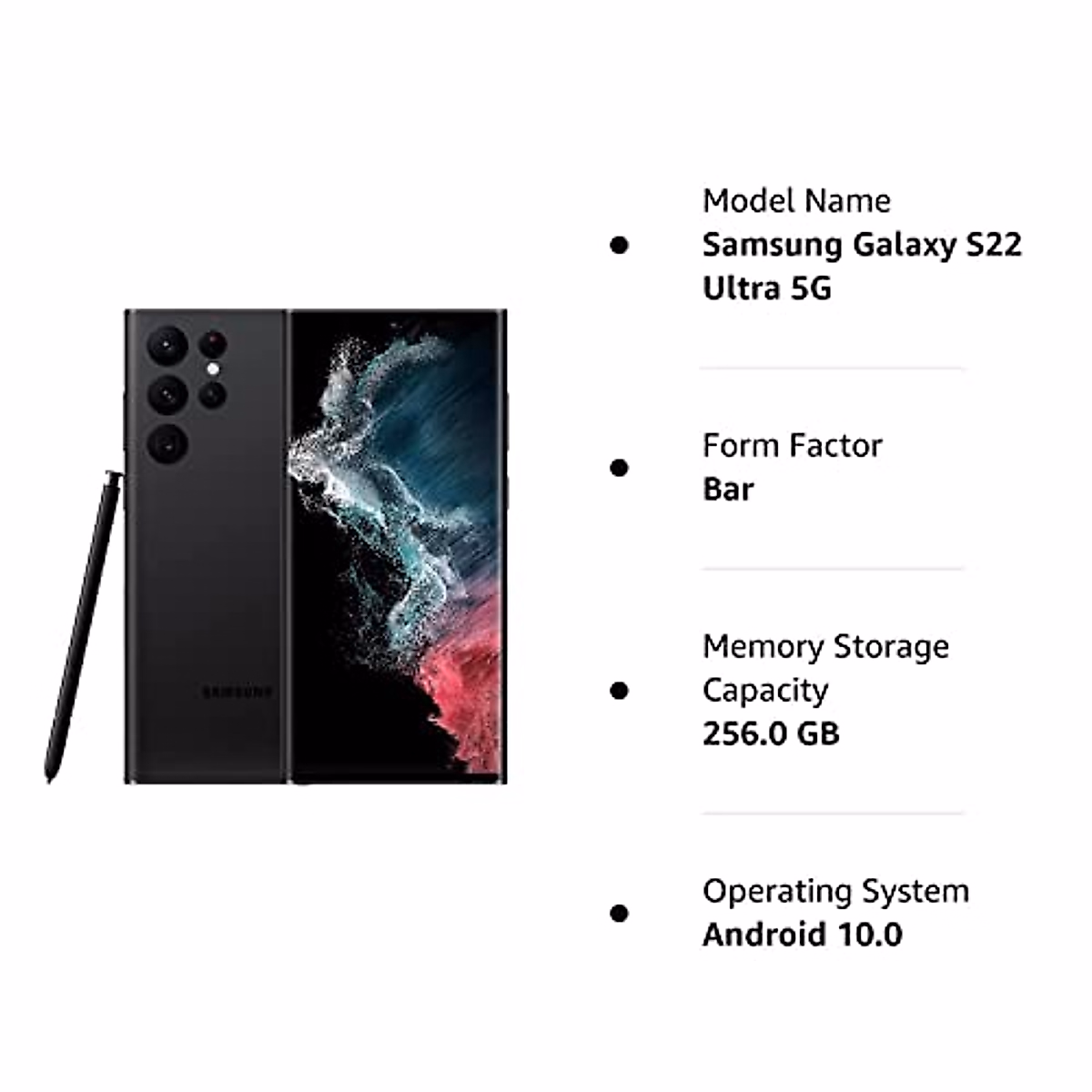 SAMSUNG Galaxy S22 Ultra Smartphone, Android Cell Phone, 256GB, 8K Camera & Video, Brightest Display, S Pen, Long Battery Life, Fast 4nm Processor - T-Mobile (Renewed) (Phantom Black)