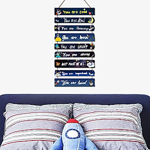 Outer Space Room Decor for Teen Boys Aesthetic, Cool Bedroom Wall Decor for Baby Boy, Navy Blue Kids Wall Art Signs, Fun Stuff Black Decorations for Nursery Bed Room Dorm Classroom Bathroom