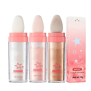 3PC Shimmer Face and Body Highlighter Powder Stick Makeup,Natural Three-dimensional Face Powder Blusher,High Gloss Fairy Glitter Sparkle Patting Powder Makeup (White+pink+gold)