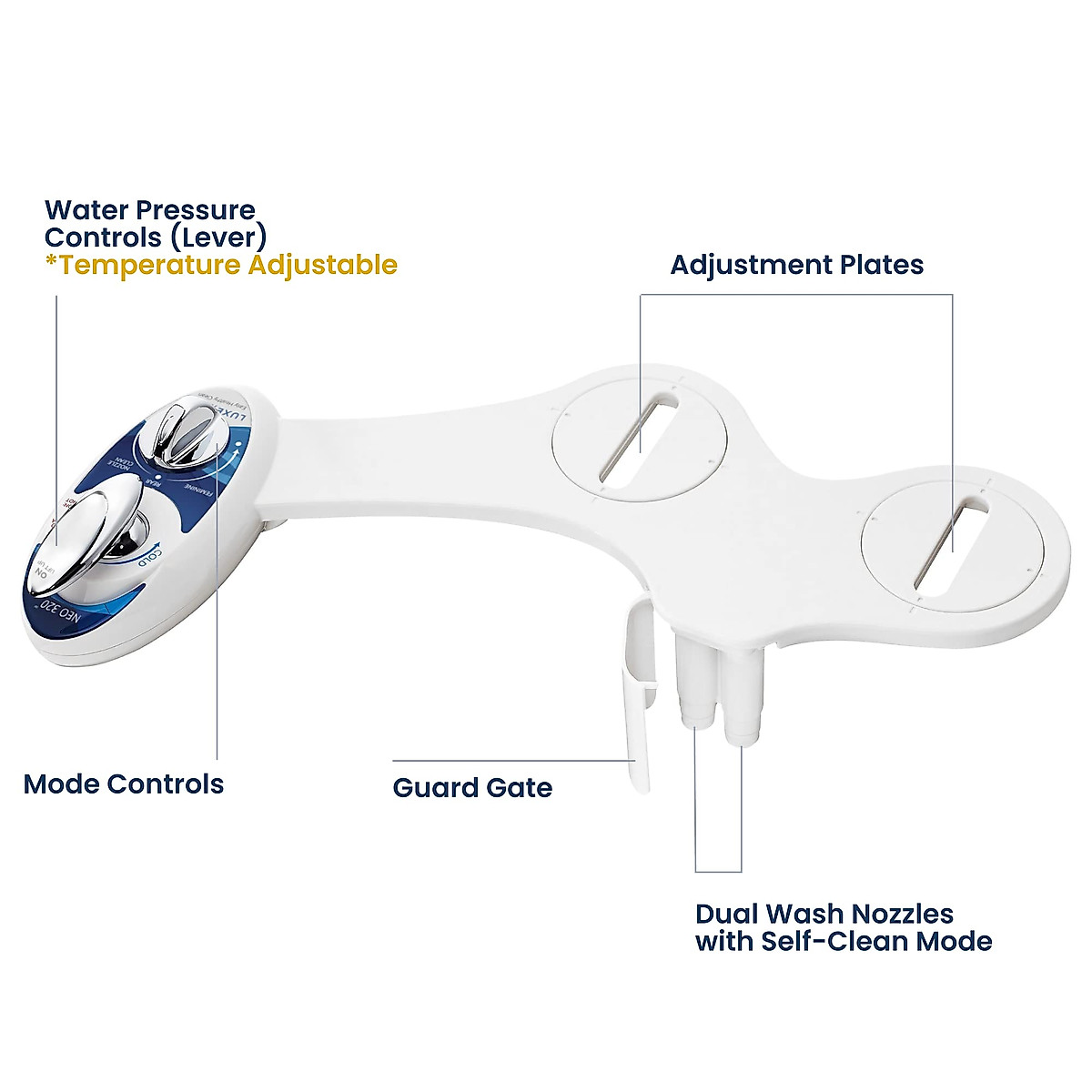 LUXE Bidet NEO 320 Blue and Elongated Toilet Seat Bundle