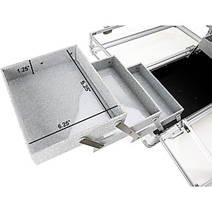 Ver Beauty 3.8mm Armored Acrylic Makeup Case Jewelry Portable Travel Art Craft Tattoo Organizer with 6 Extendable Trays Clear Cover Micro-Fiber Cloth Brush Holders Keylocks, Silver Diamond