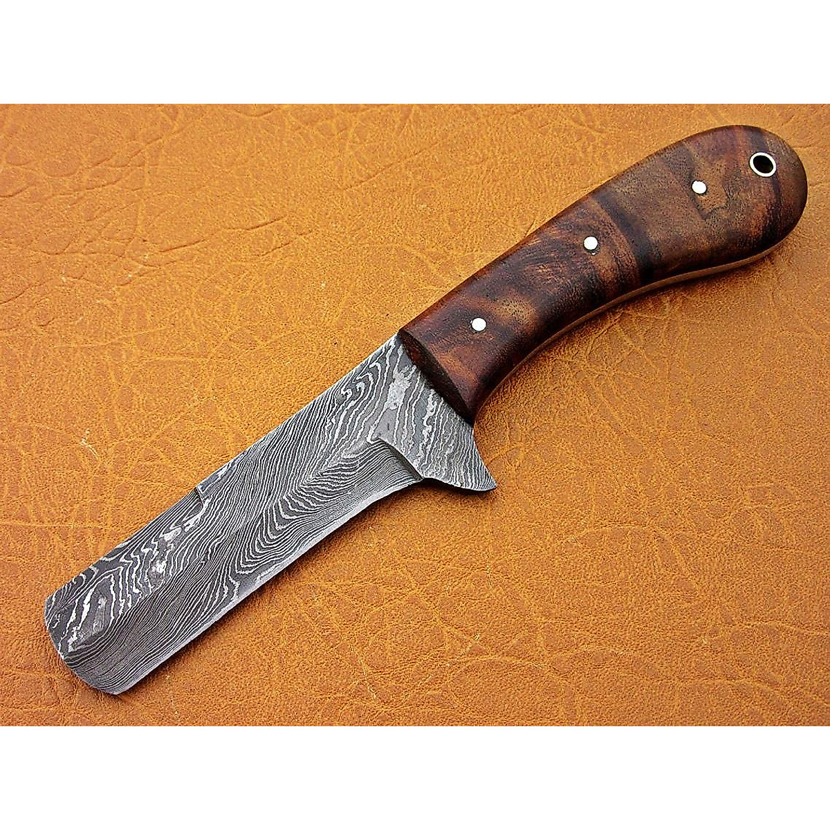 Black Smith Custom Knives DM-BC-01 Handmade Damascus Steel Bull Cutter Cowboy hunting castration and skinning knife, 8" Rose Wood Handle, Fixed Blade EDC Knife With Leather Sheath