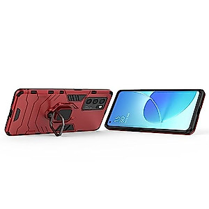 SATURCASE Case for Oppo Reno 6 Pro 5G, Ring Kickstand Hybrid 2 in 1 [PC & Silicone] Dual-Layer Bumper Shockproof Protective Cover for Oppo Reno 6 Pro 5G (HZ-Red)