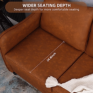 53" Small Loveseat Sofa,Mid Century Modern Love Seat Sofa Couch with PU Leather,2 Seat Small Couches for Small Spaces,Comfy Upholstered Sofa for Living Room,Bedroom,Dorm Office and Apartment(Brown)