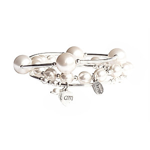 Made As Intended Blessing Bracelets Trio in White Crystal Pearls