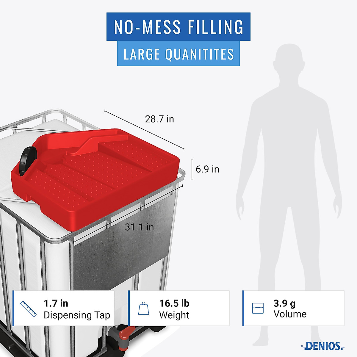 DENIOS® IBC Tote Funnel - Premium IBC Funnel chemically Resistant Polyethylene in red – 1x - Large Funnel - Made in USA - IBC Tank Funnel for Totes - Funnels – Fast & Safe