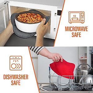 RS Collections 4 Pieces Microwave Bowl or Pot Holders Microwave bowl holder set to keep food warm Heat Resistant Potholder Protector Large Hot Pads Microwave Plate Holder (Gray & Red)