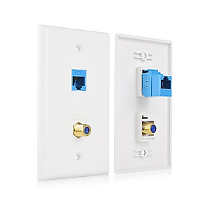 Cable Matters 2-Pack UL Listed 2-Port Ethernet Coax Wall Plate (Coax and Ethernet Wall Plate, Ethernet Coaxial Wall Plate) in White