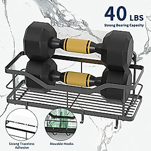 Befoco 4 Pack Shower Caddy, Shower Organizer and Soap Holder Shower Shelves Toothbrush Holder with Adhesive Stainless Steel Bathroom Storage Rack with Hooks, Shower Shelf for Inside Shower Black