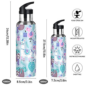 senya 20 Oz Water Bottle with Straw Animals Alpaca Llama Sloth Dinosaur Stainless Steel Water Bottle for Traveling Sports Leakproof Insulated Water Bottle