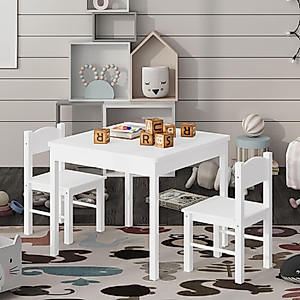 4NM 3 in 1 Kids Table Set for 2, Children Table and Chairs, Toddler Play Activity Table with Hidden Storage Wood Building Block Table Desk for Ages 3-7- Color White