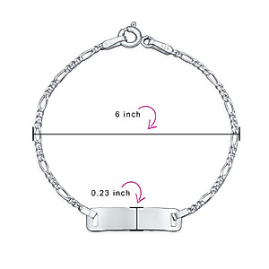Thin Danity Identification ID Bracelet Figaro Personalized Name Plated Wrist 7 Inch For Women Teens .925 Sterling Silver Custom Engraved